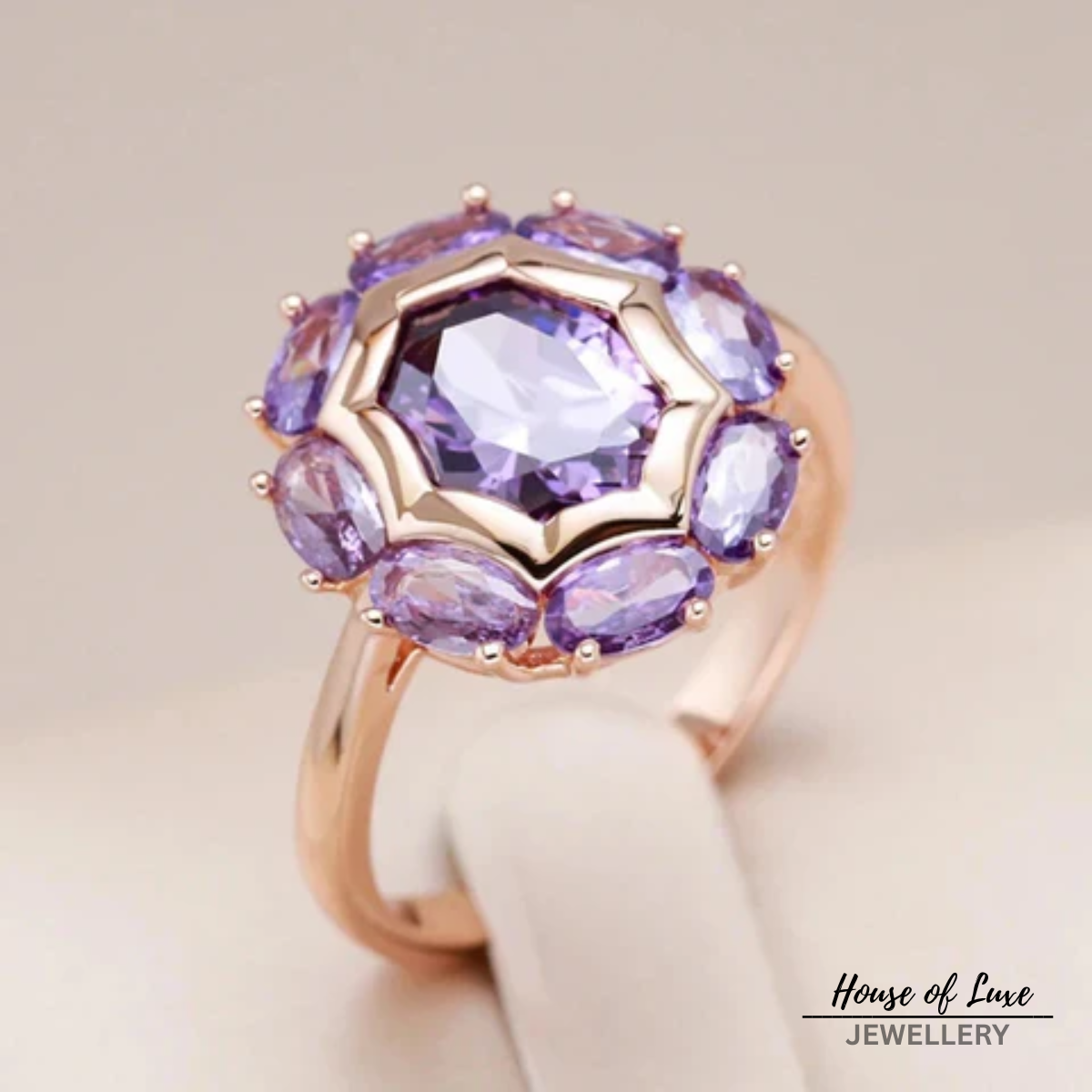 ROUNDED VIOLET CRYSTAL GOLD RING – House Of Luxe