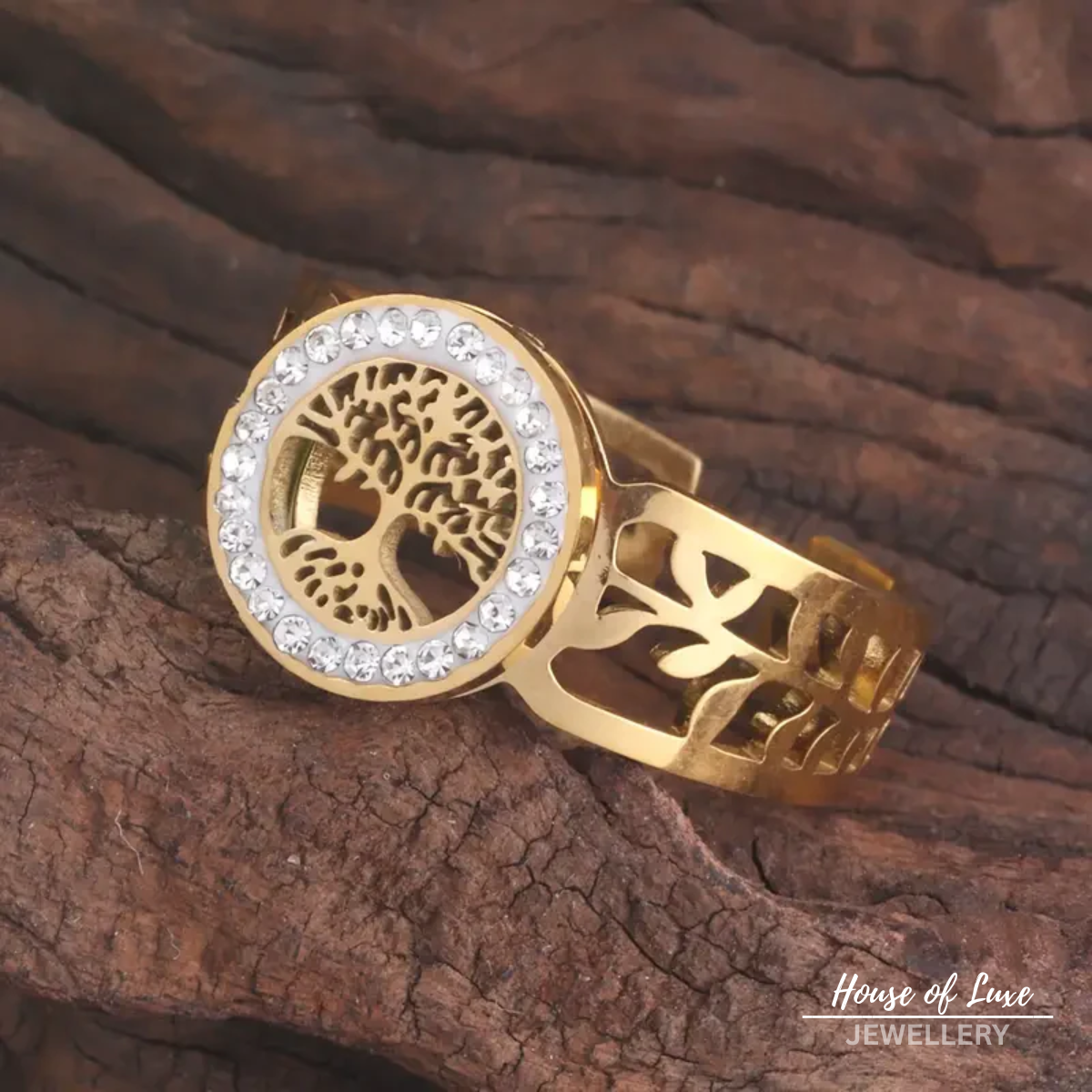TREE OF LIFE BRIGHT GOLD RING – House Of Luxe